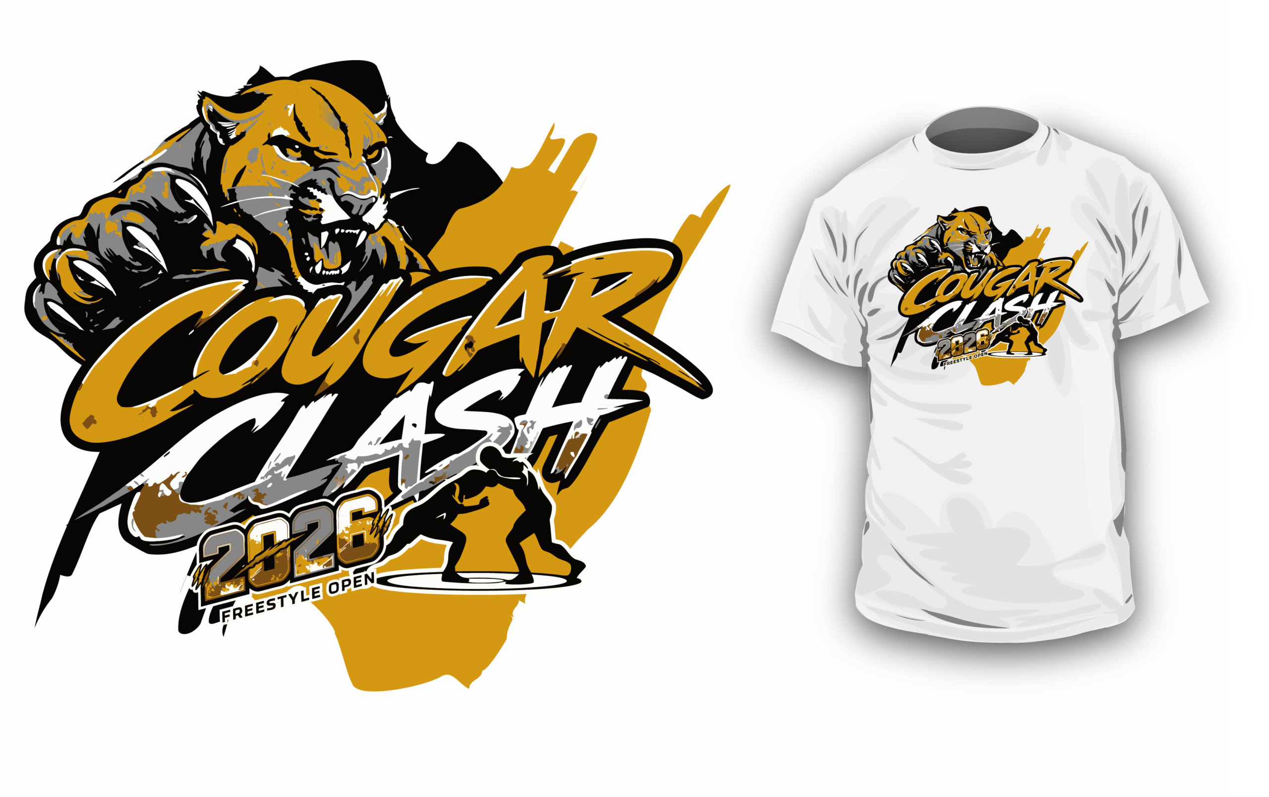 Cougar Clash 2026 — Vector Logo Design for Wrestling Event T‑Shirts ...